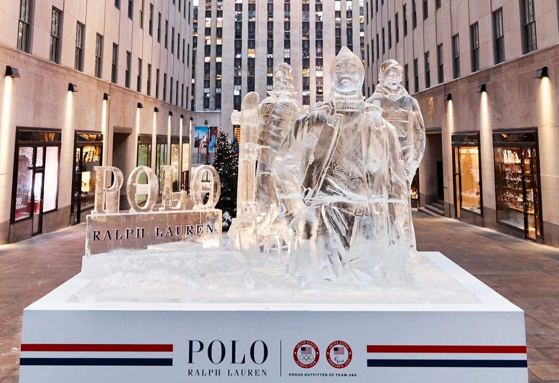 Ralph Lauren's Giant Olympic Ice Sculpture at Rockefeller Center